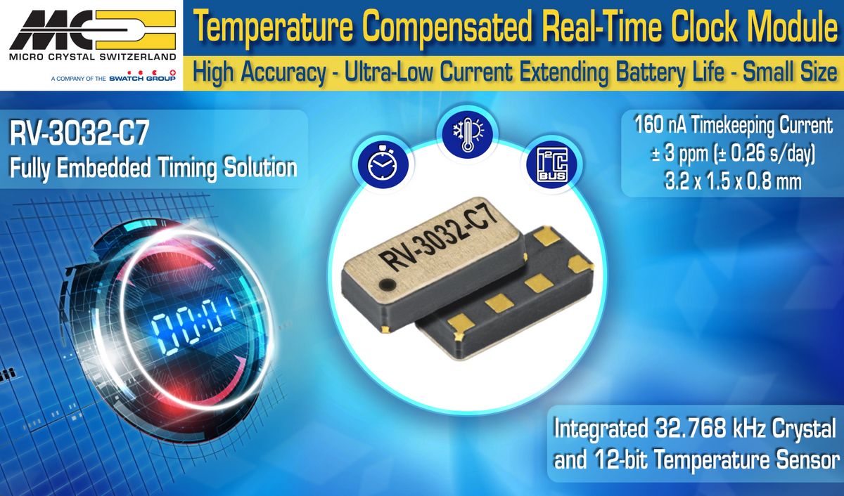 MICRO CRYSTAL’s New RV-3032-C7 High Performance Temperature Compensated Real-Time Clock